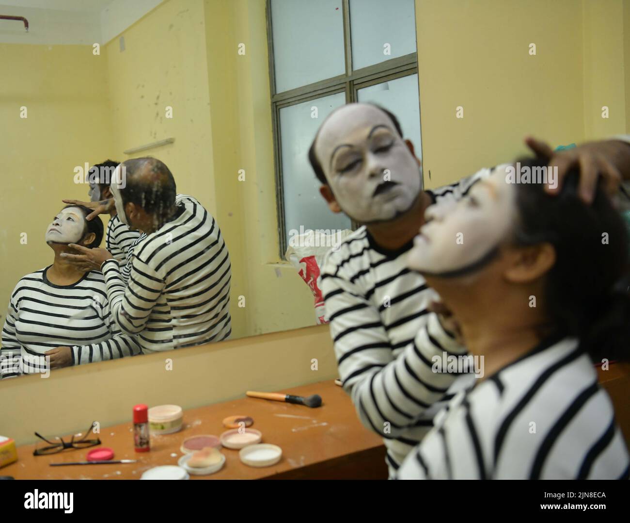 Mime artists of Surpancham, a group from Tripura, are getting ready for ...