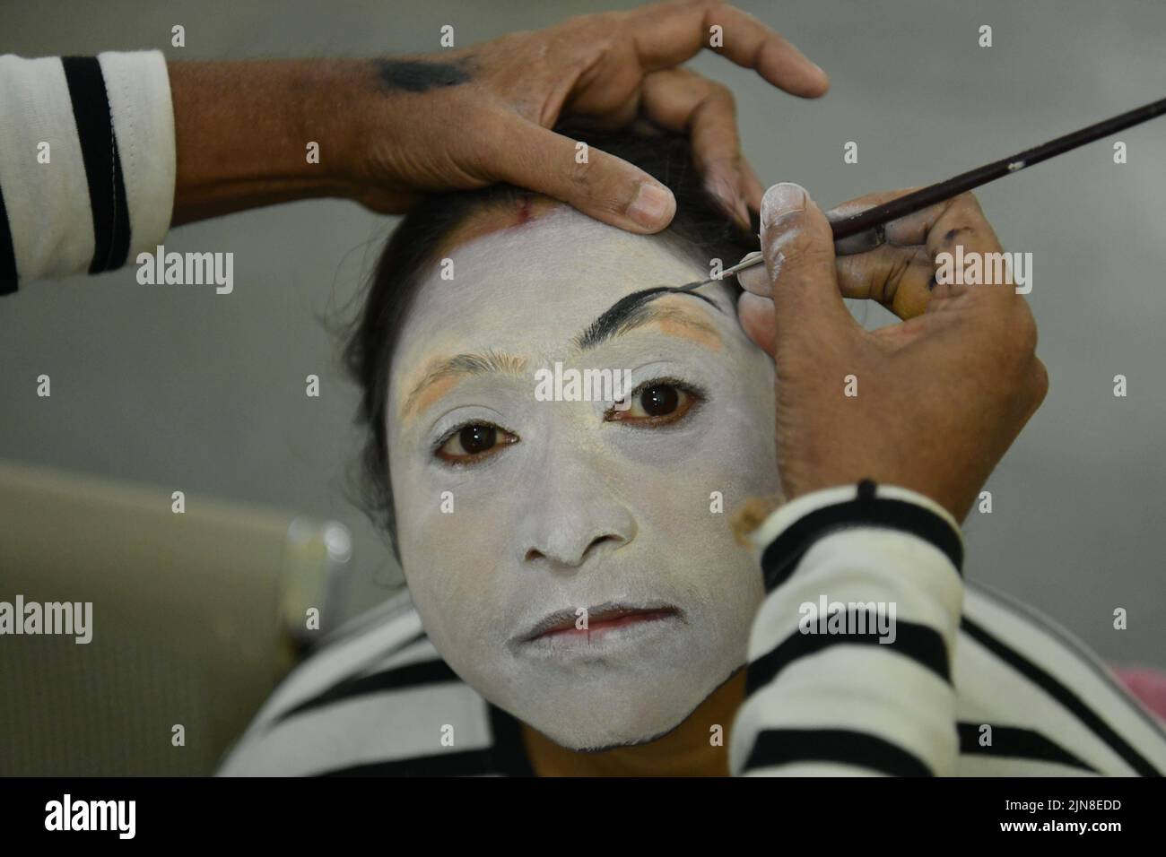 Mime artists of Surpancham, a group from Tripura, are getting ready for ...