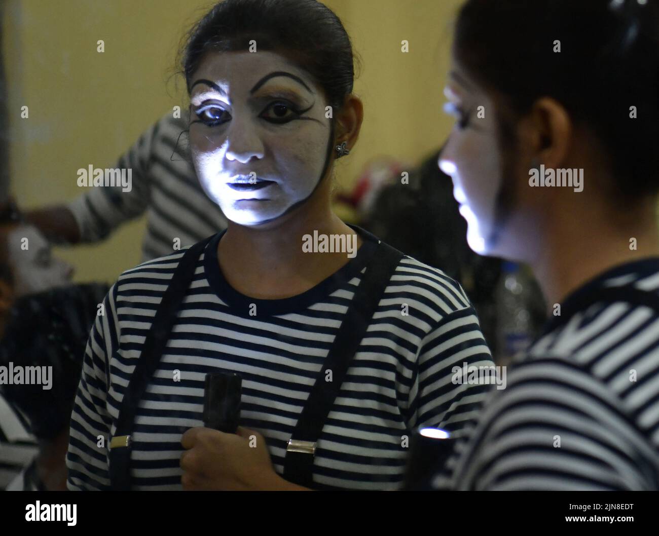 Mime artists of Surpancham, a group from Tripura, are getting ready for ...