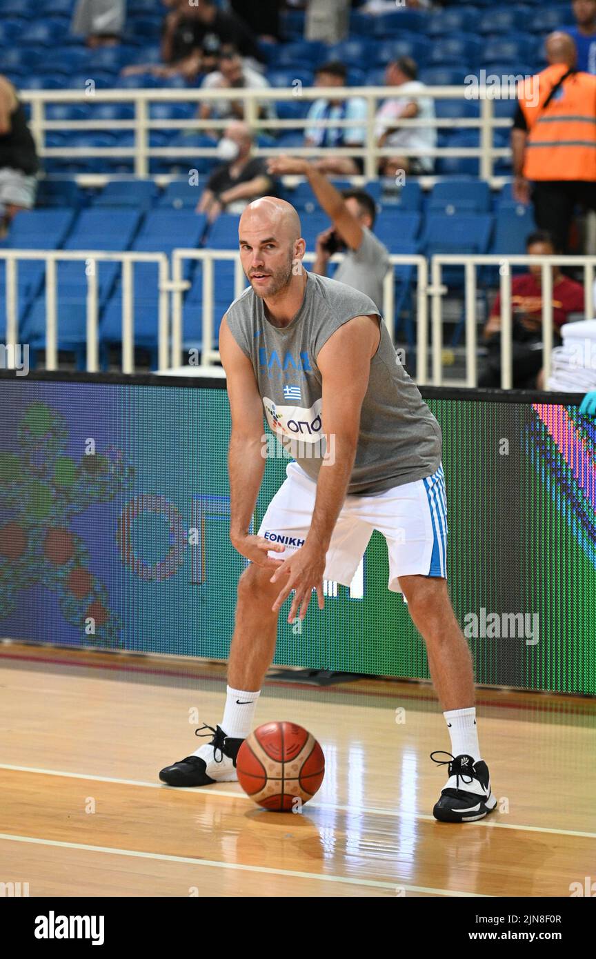 NICK CALATHES #8 of Greek Basketball Team react during the friendly ...