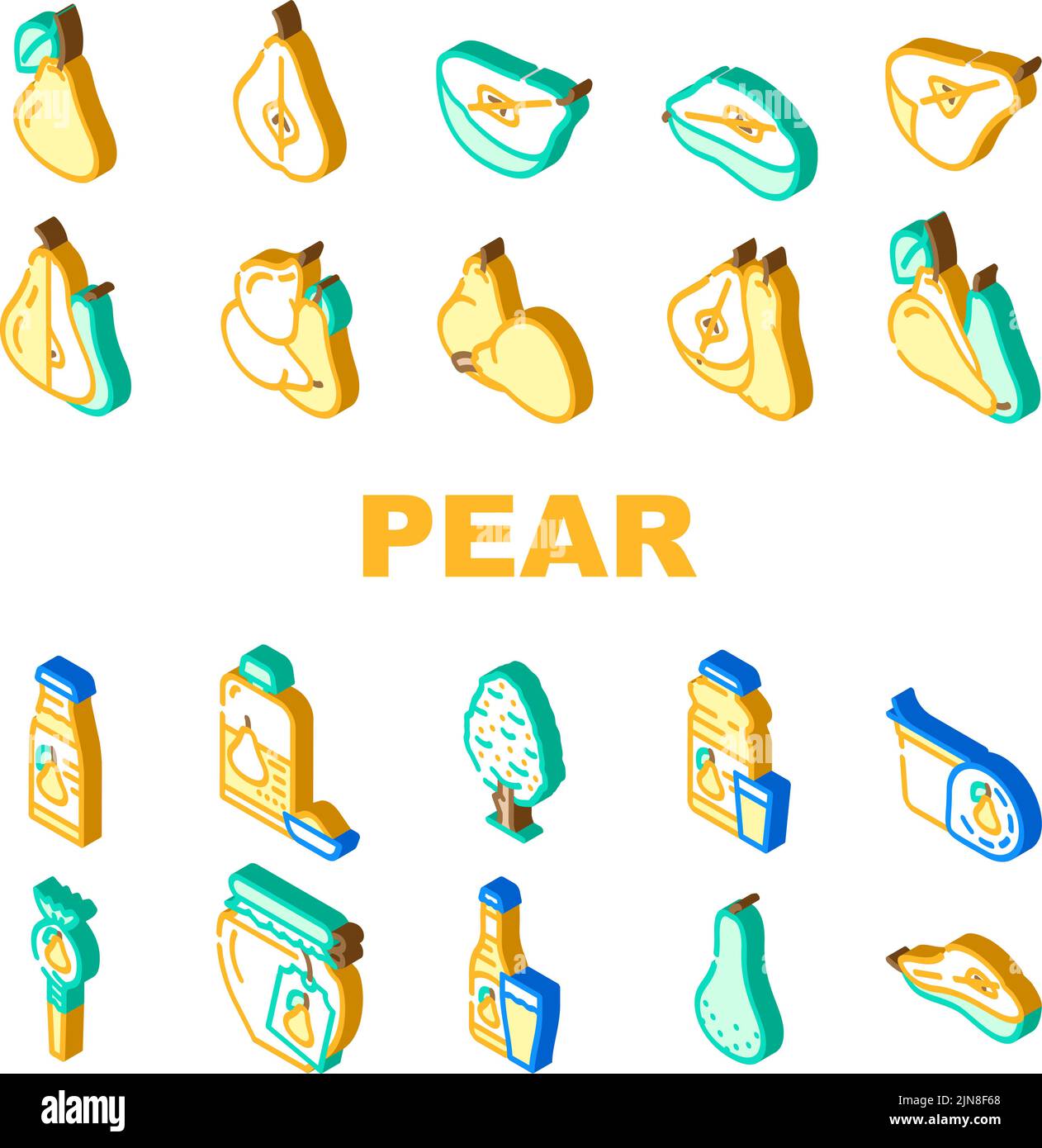 pear fruit half food slice icons set vector Stock Vector Image & Art ...