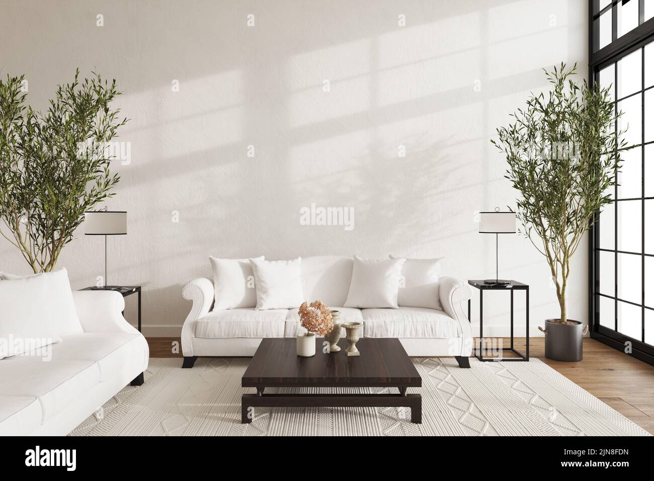 Hampton style living room. Home interior design 3d render illustration ...