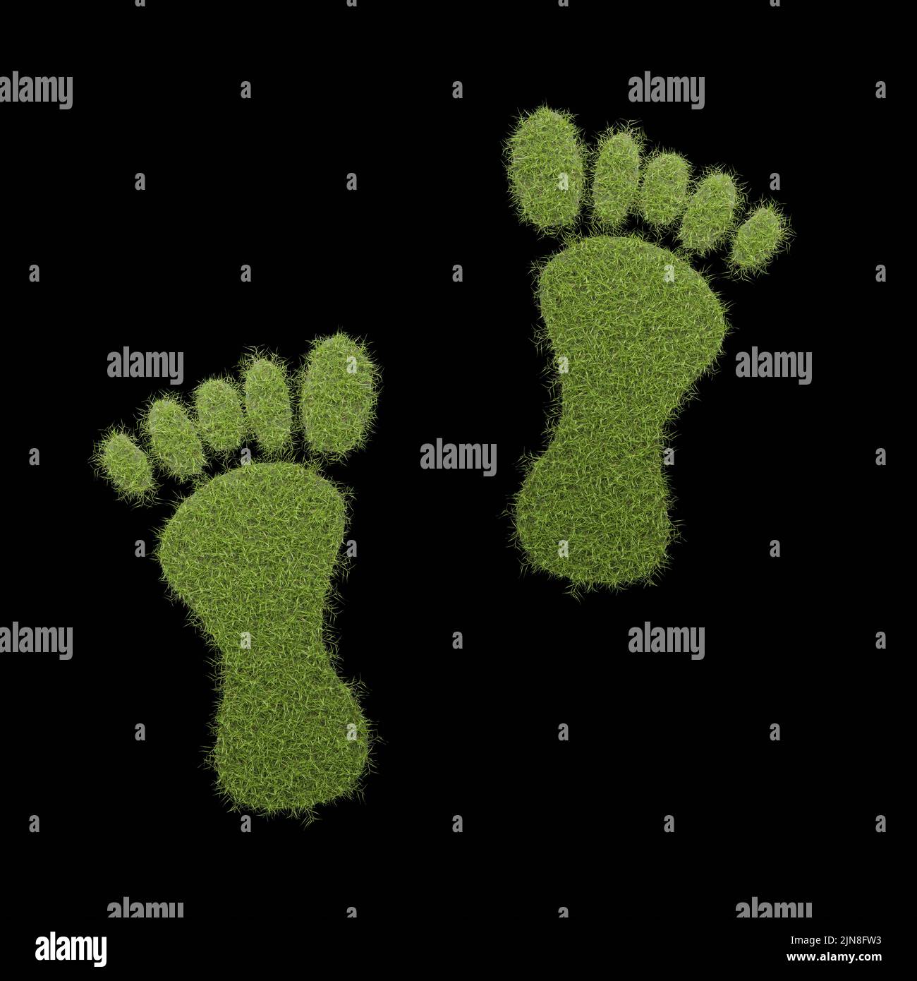 3d render of an ecological footprint, grassy footprint on a black ...