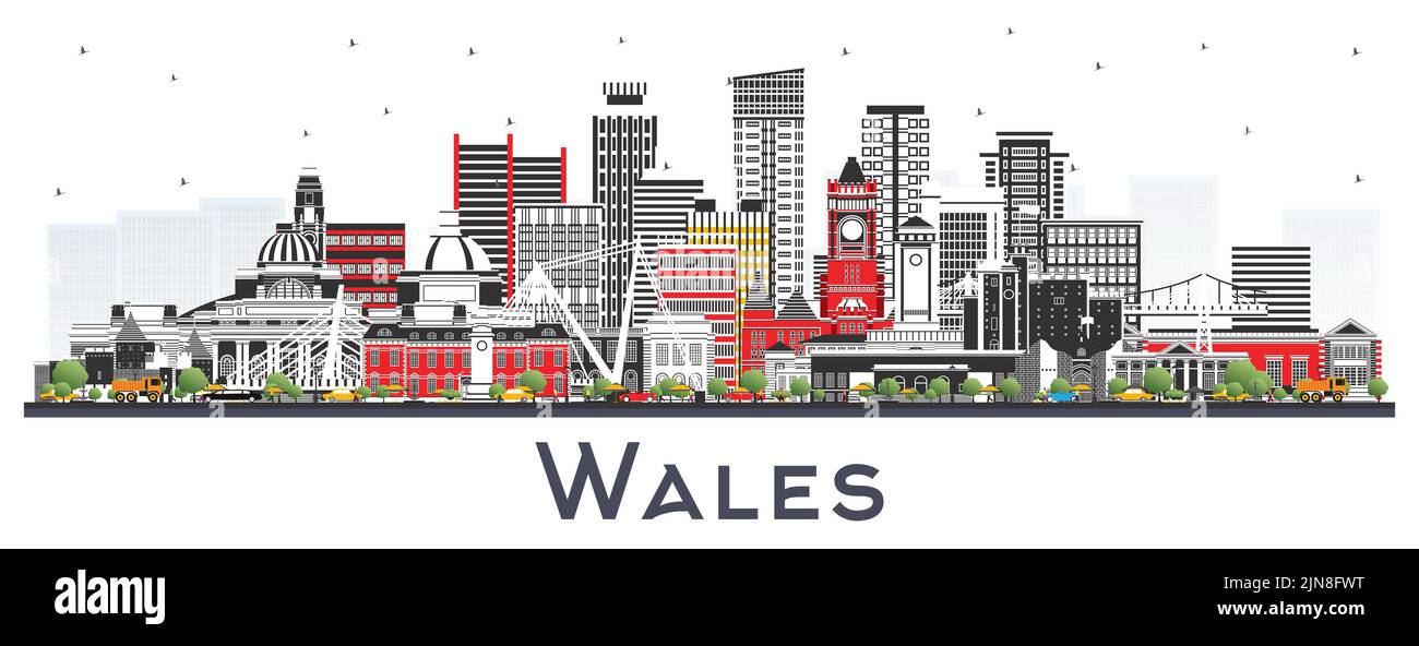 Wales City Skyline with Gray Buildings Isolated on White. Vector ...
