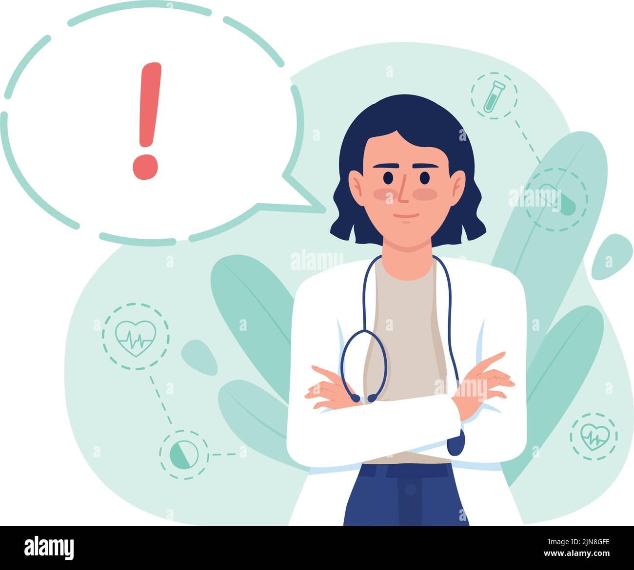 Doctor and exclamation mark 2D vector isolated illustration Stock ...