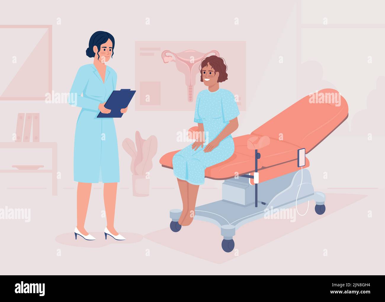 Woman visiting gynecologist flat color vector illustration Stock Vector ...