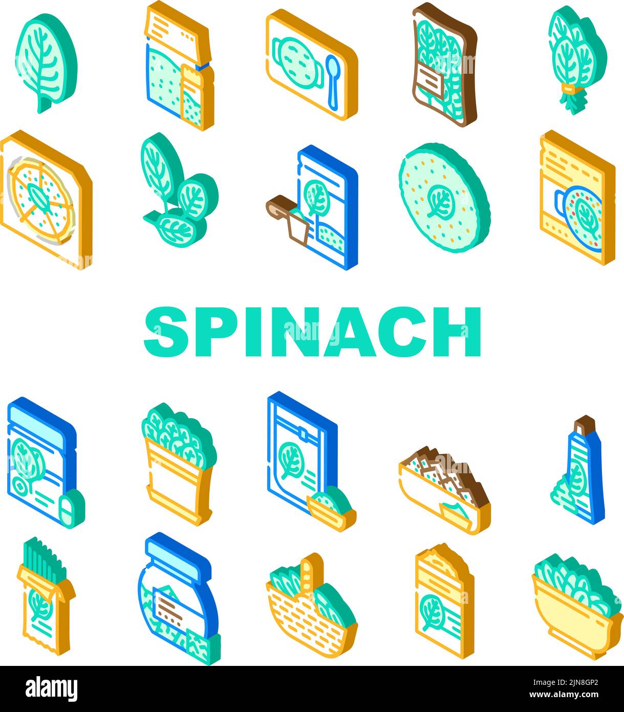 spinach leaf salad green food icons set vector Stock Vector Image & Art ...