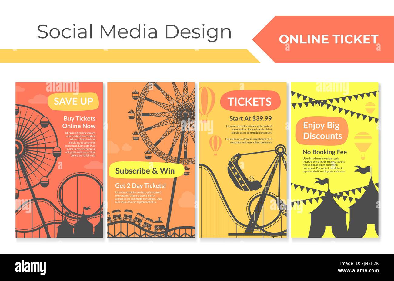 Amusement park deal at social media design set. Network story ...