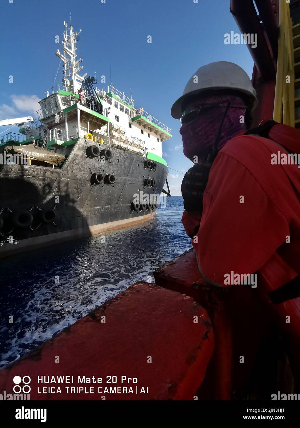 marine deck crew on look out during vessel approaching 500 meter zone ...