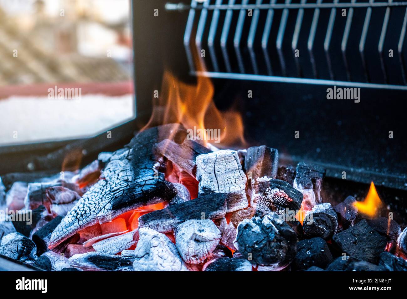 preparing the barbecue fire for cooking Stock Photo - Alamy