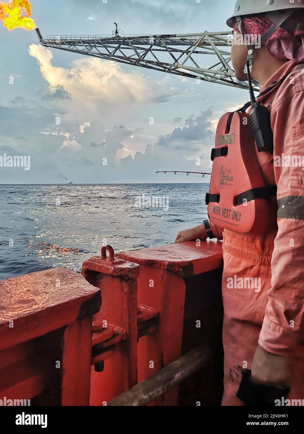 marine deck crew on look out during vessel approaching 500 meter zone ...