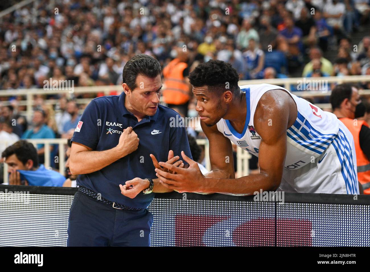 August 9, 2022, Athens, Greece: GIANNIS ANTETOKOUNMPO #34 of Greek Basketball Team with DIMITRIS ...