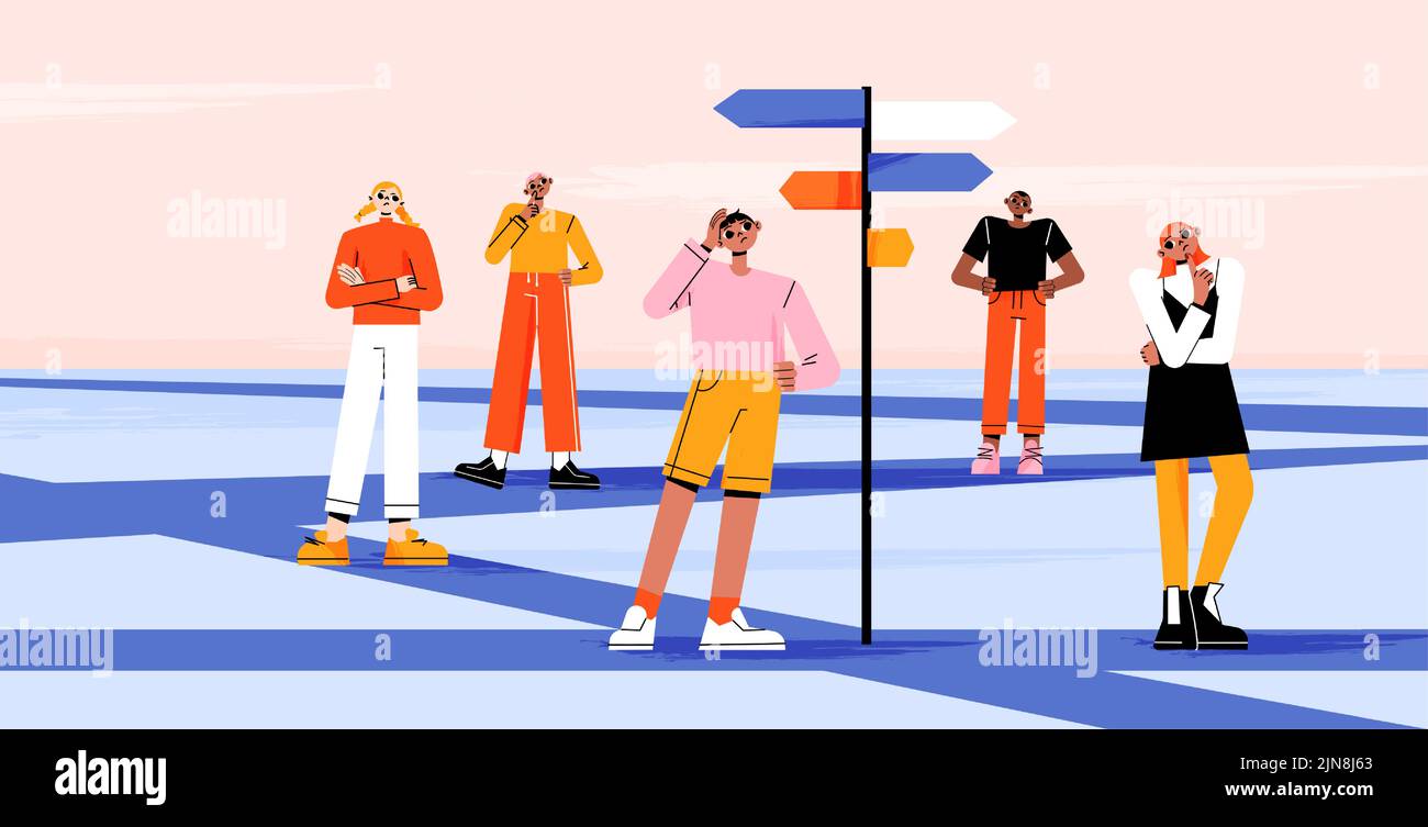 Thinking people choose right direction, way in career. Vector ...