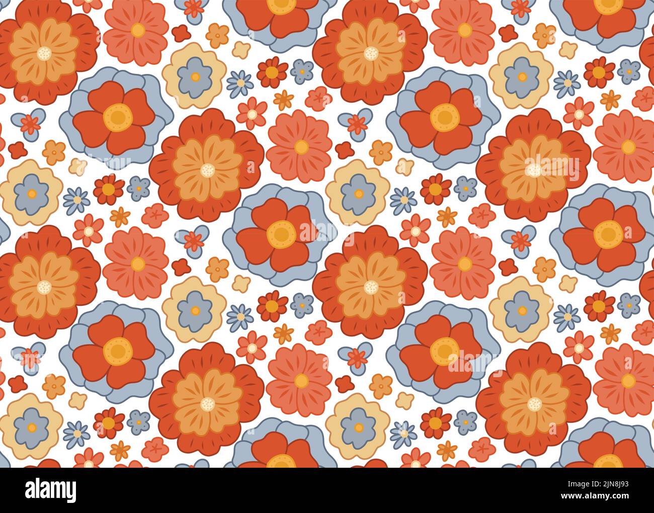 Seamless retro pattern with groovy flowers on dark background. Vector ...