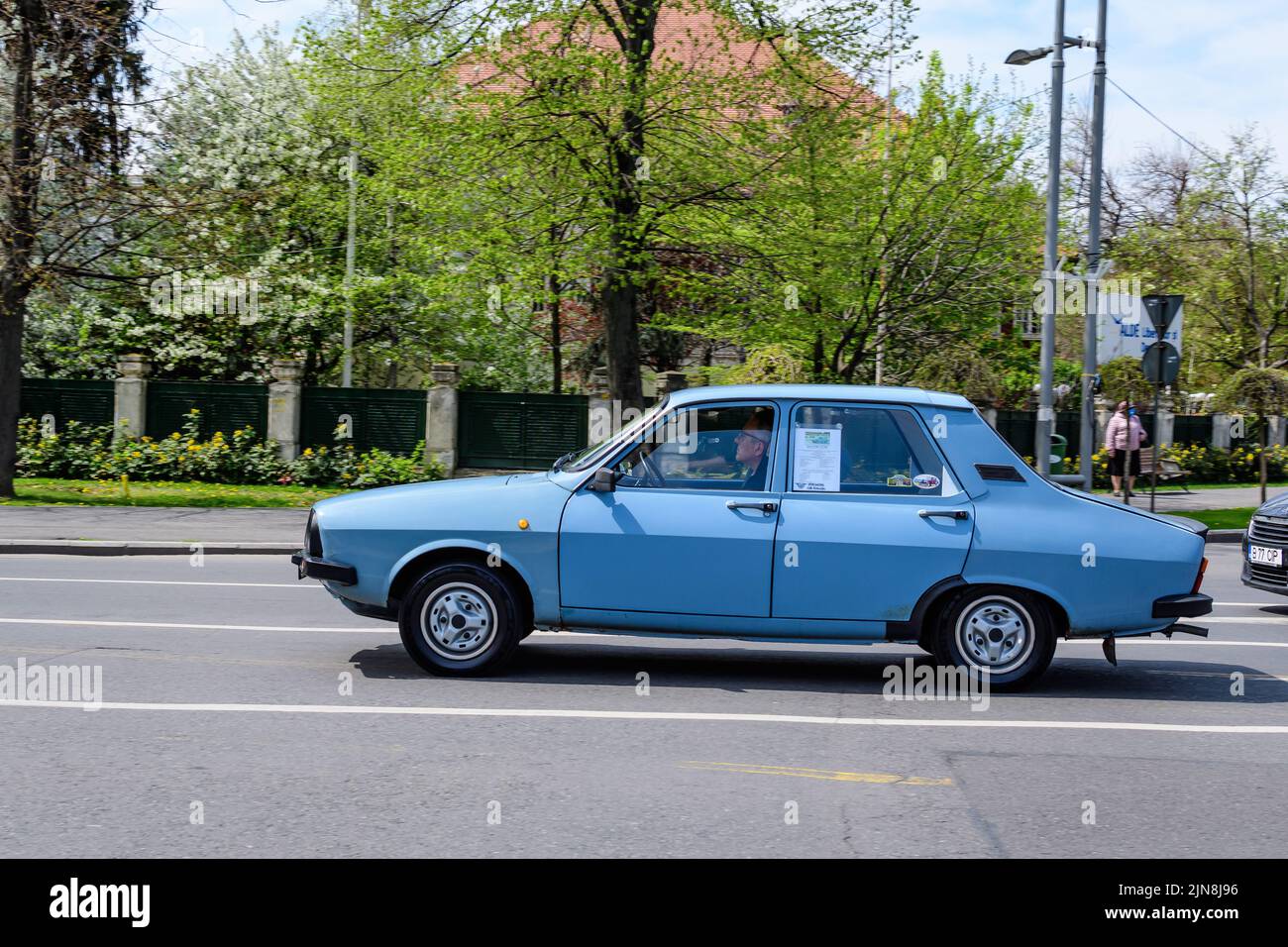 Bucharest, Romania, 24 April 2021 Old retro vivid blue Romanian Dacia ...