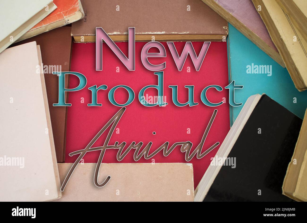 New Product Arrival word in opened book with vintage, natural patterns ...