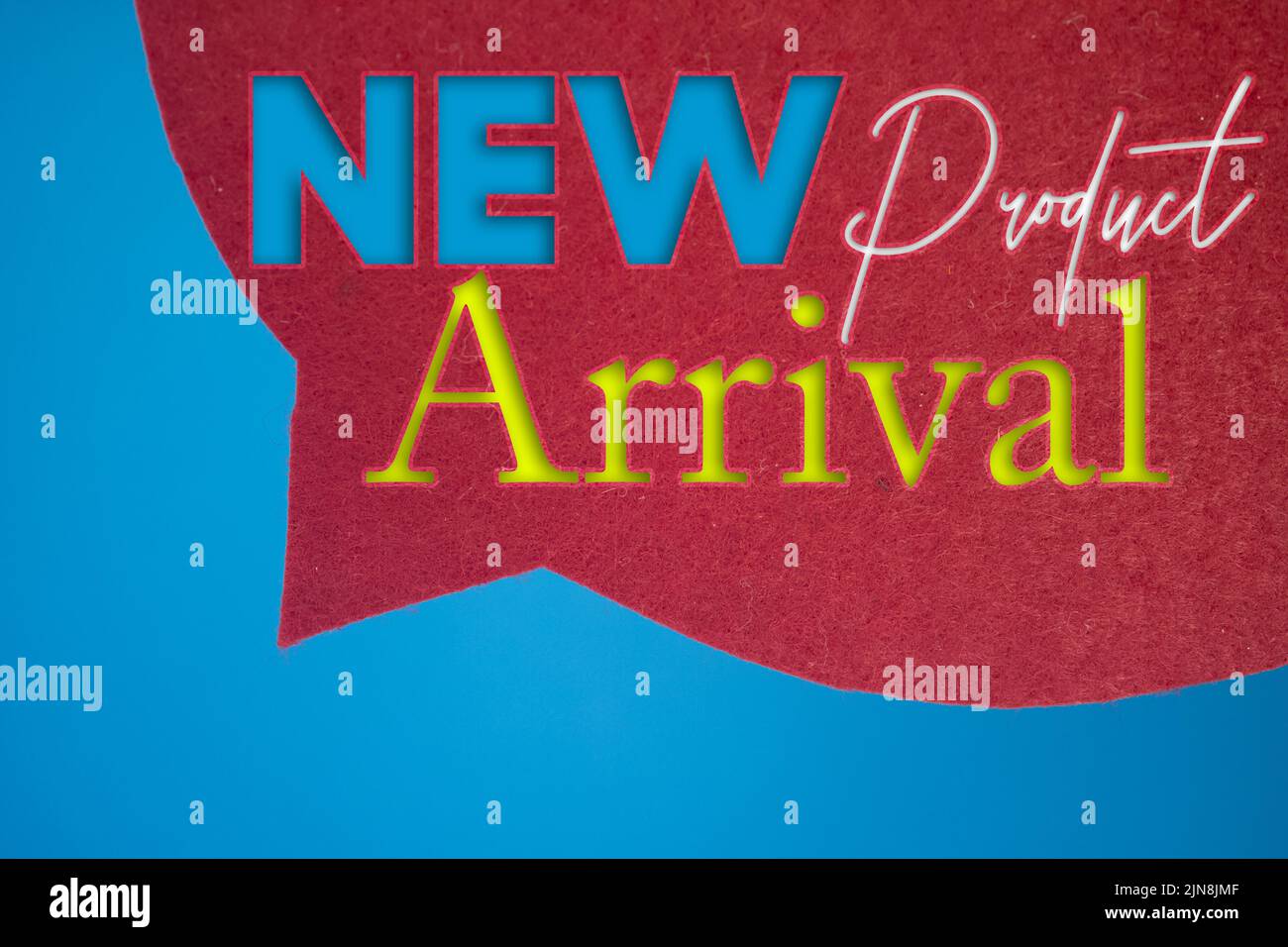 Speech bubble in front of colored background with New Product Arrival ...