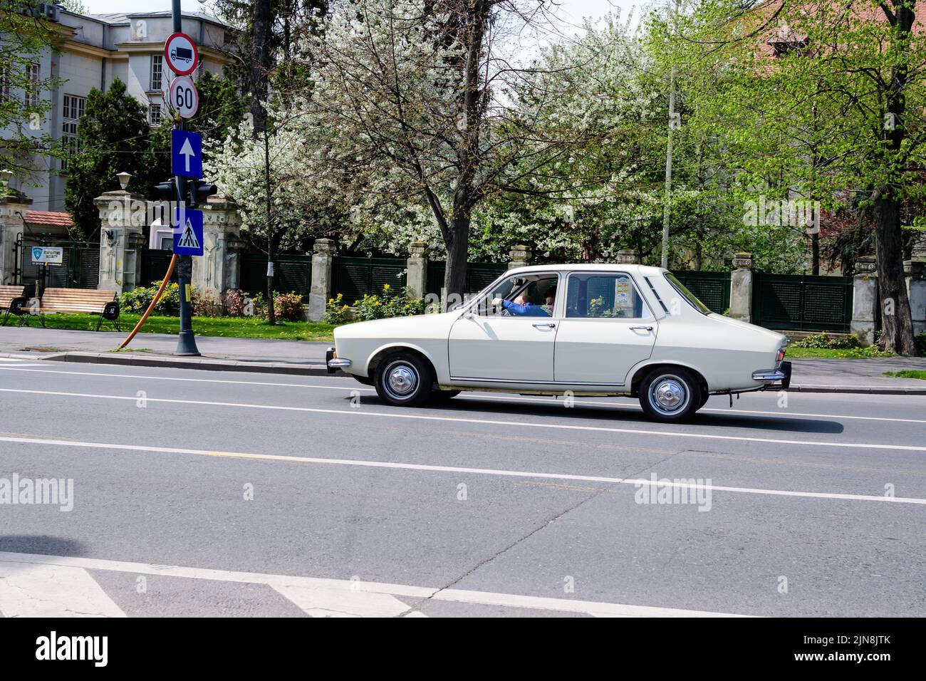 Bucharest, Romania, 24 April 2021 Old retro white Romanian Dacia 1300 ...