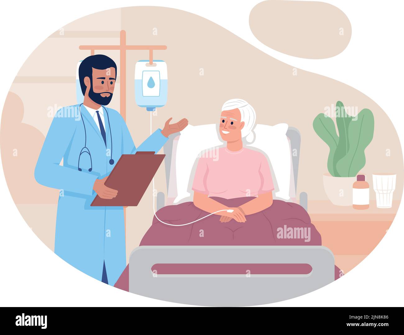 Therapist examining old patient in hospital 2D vector isolated ...