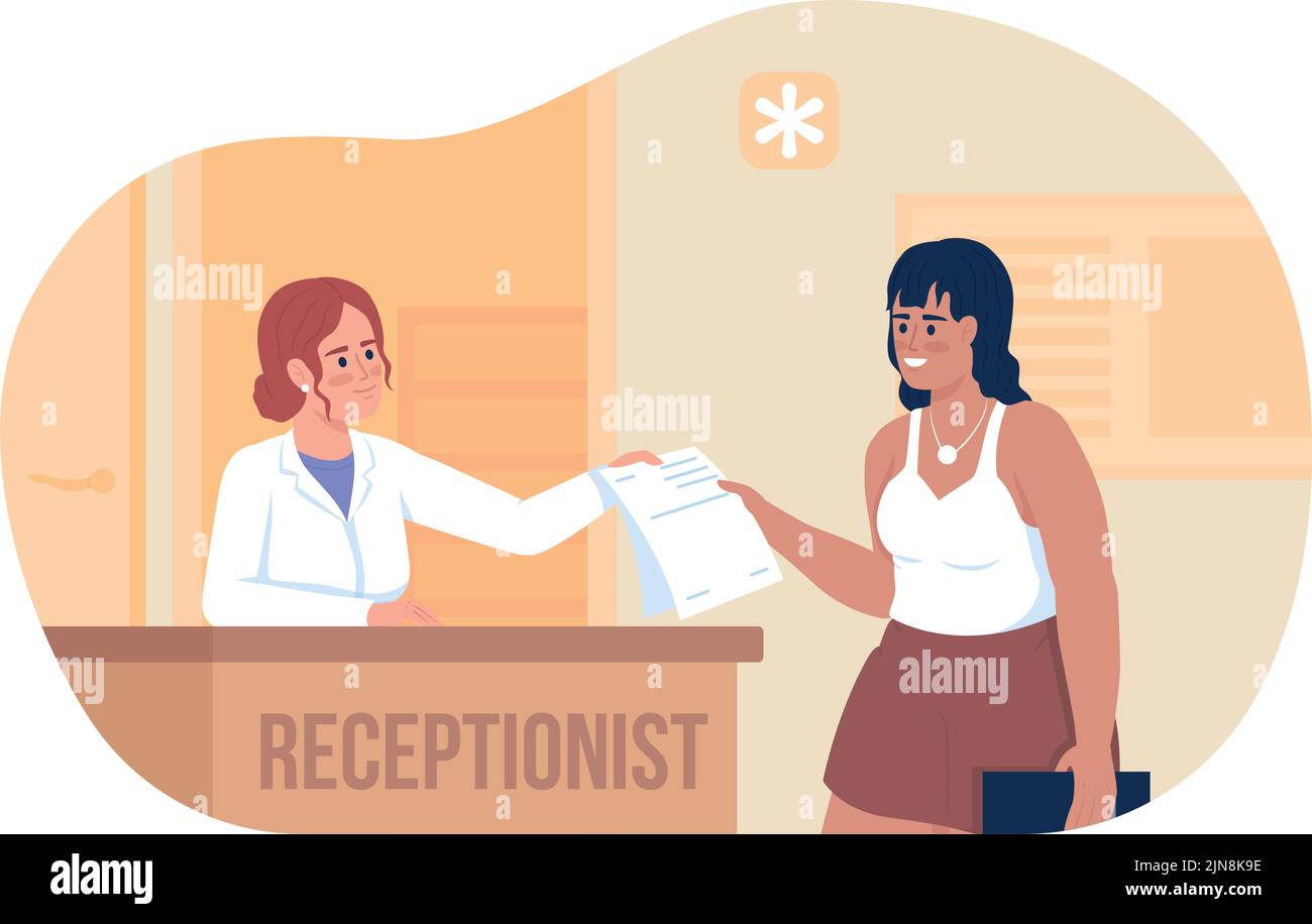Woman and hospital receptionist 2D vector isolated illustration Stock ...