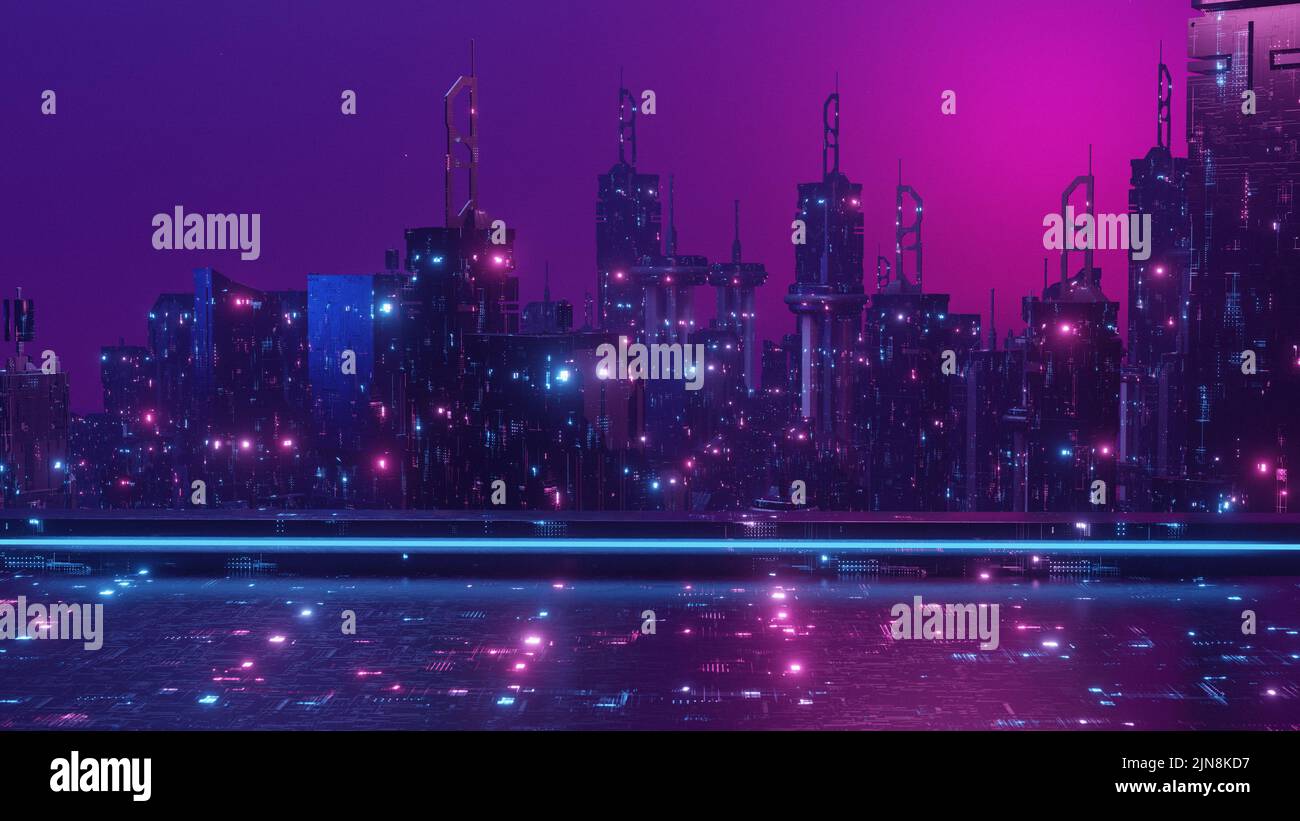 Metropolis night skyline with illuminated skyscrapers futuristic ...