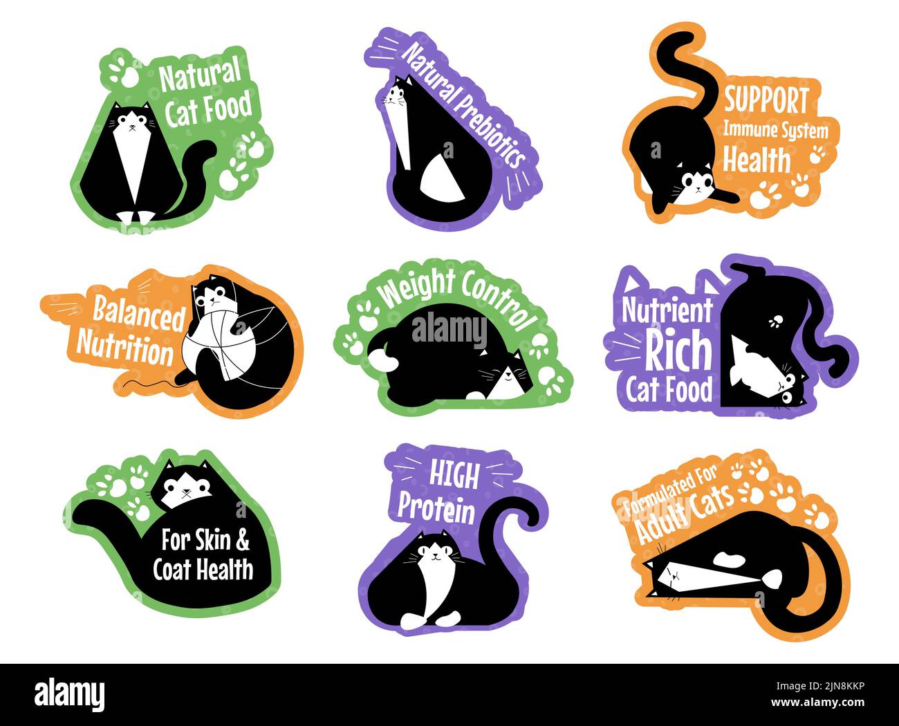 Natural cat food sticker set, tag design. Colorful decoration for pet ...