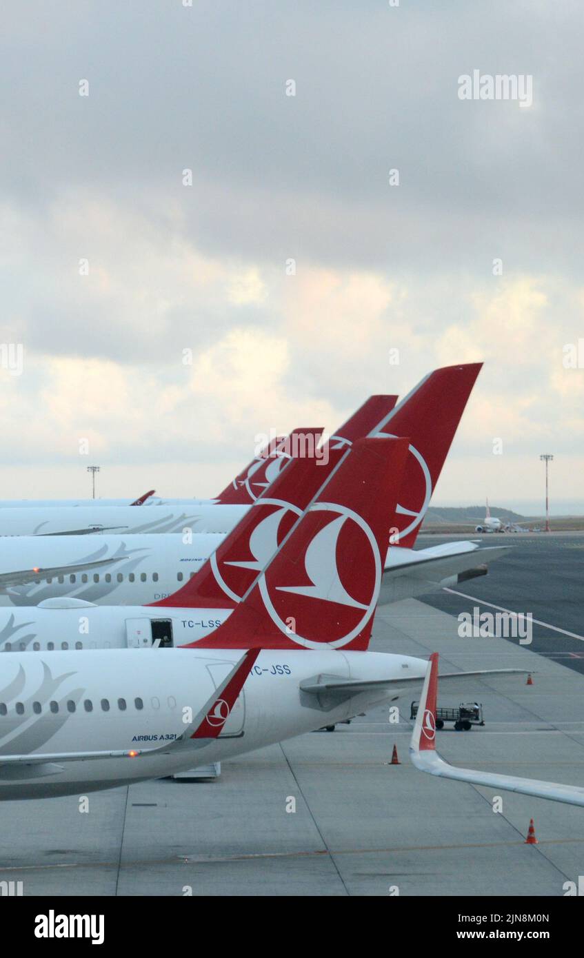 Turkish Airlines airplanes at Istanbul International AIrport Stock ...