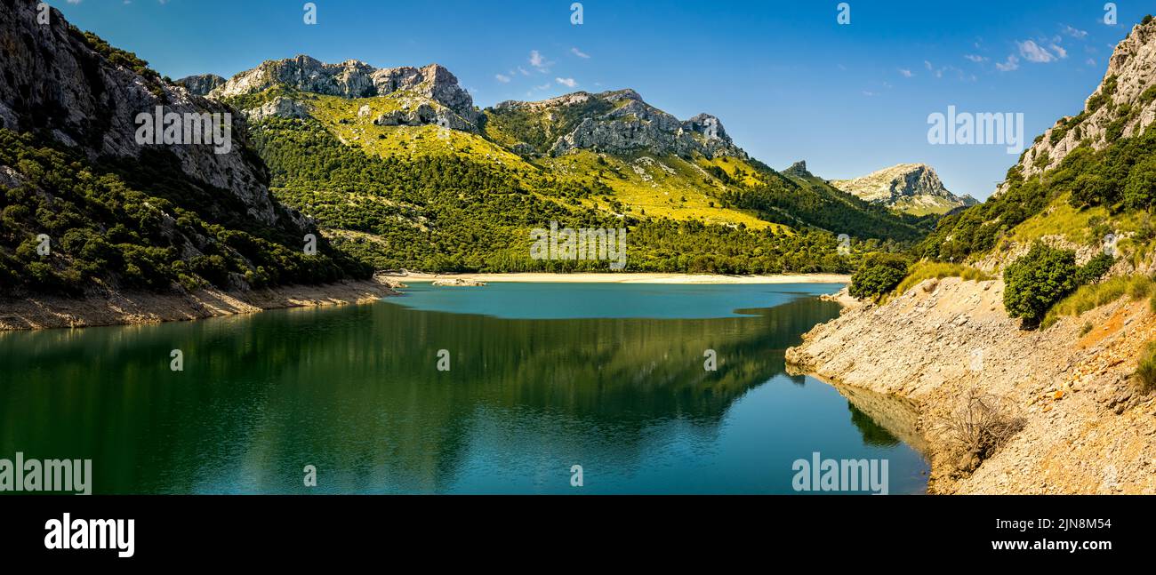 Panorama view from viewpoint Mirador des Gorg Blau over Mallorca lake ...