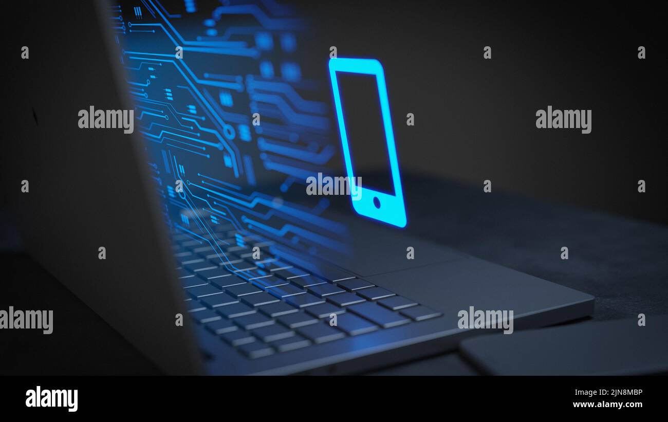Mobile phone tech data digital concept 3D Illustration Stock Photo - Alamy