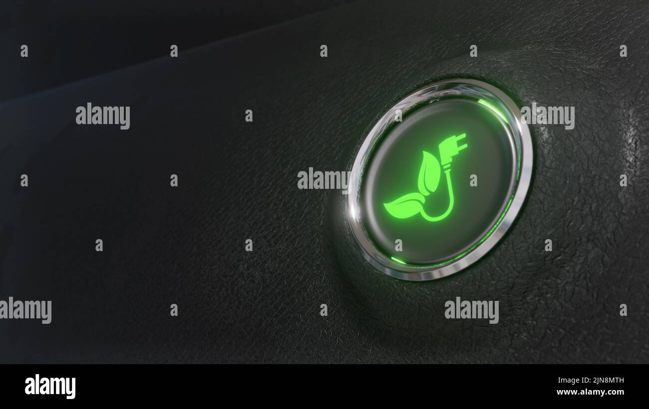 Push button starting electric vehicle charging concept 3d render Stock ...