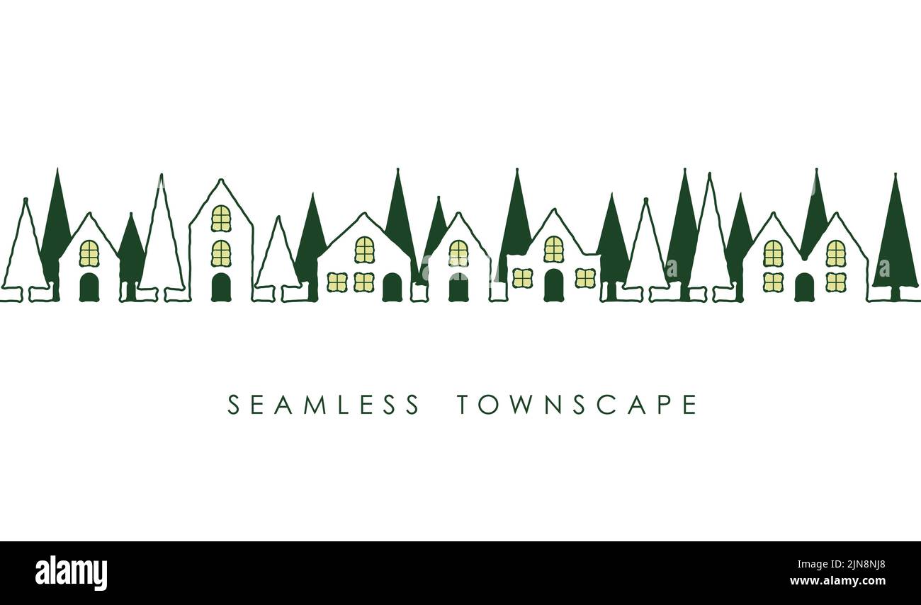 Seamless Townscape Drawing With Text Space Isolated On A White ...