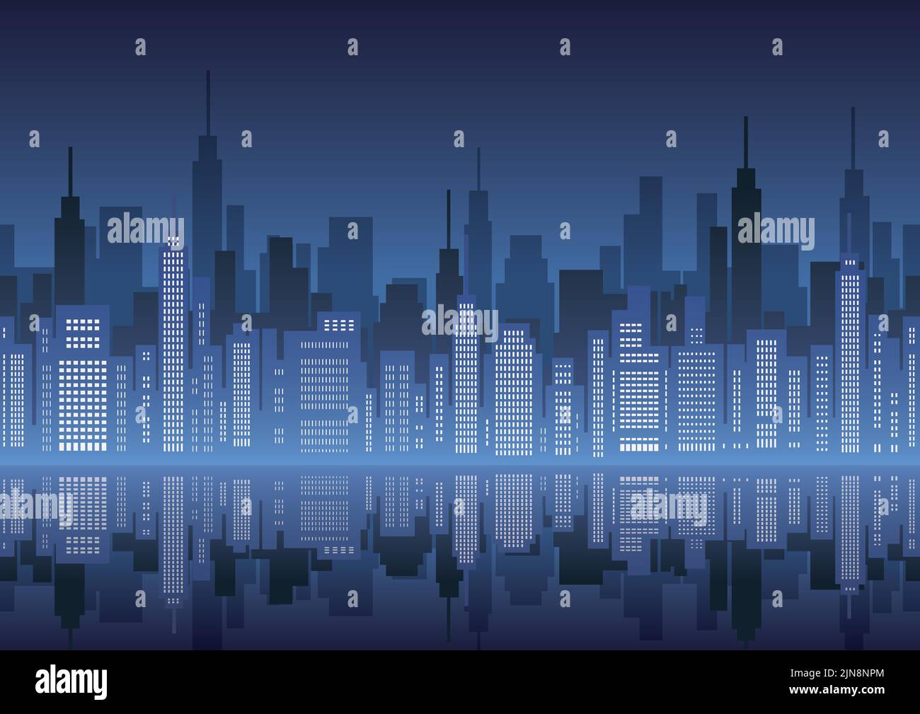 Seamless Cityscape At Night With Skyscrapers, Vector Illustration ...