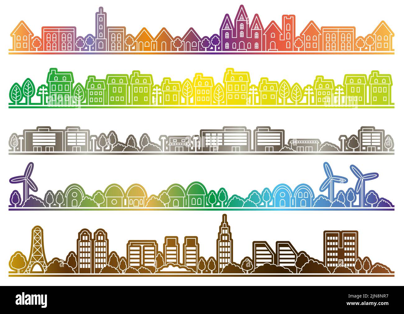 Set Of Simple Townscape Drawings Isolated On A White Background. Vector ...