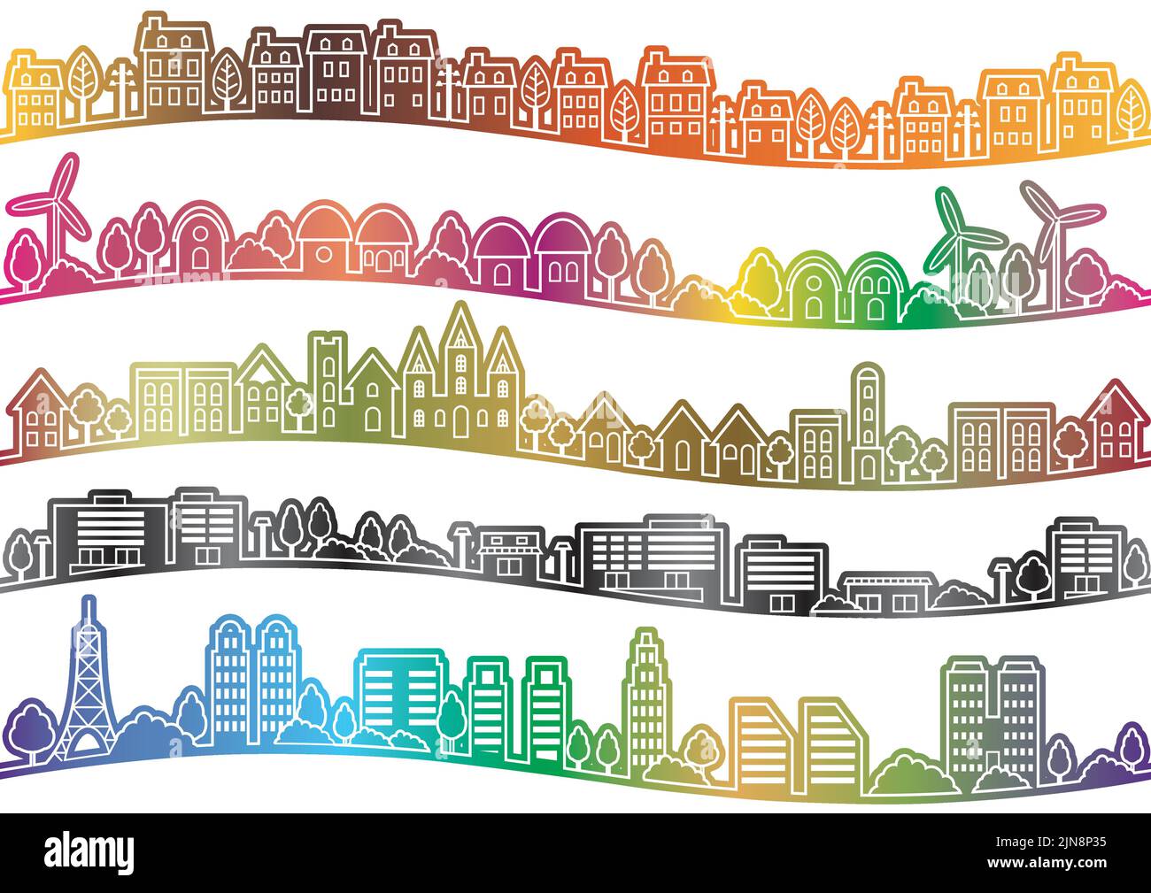 Set Of Seamless Townscape Drawings Isolated On A White Background ...