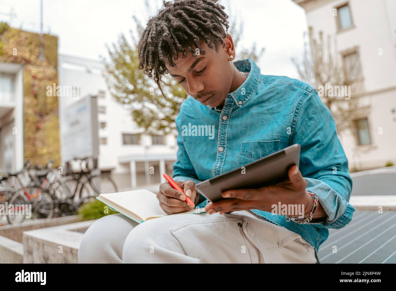 Focused freelancer writing in hi-res stock photography and images - Alamy
