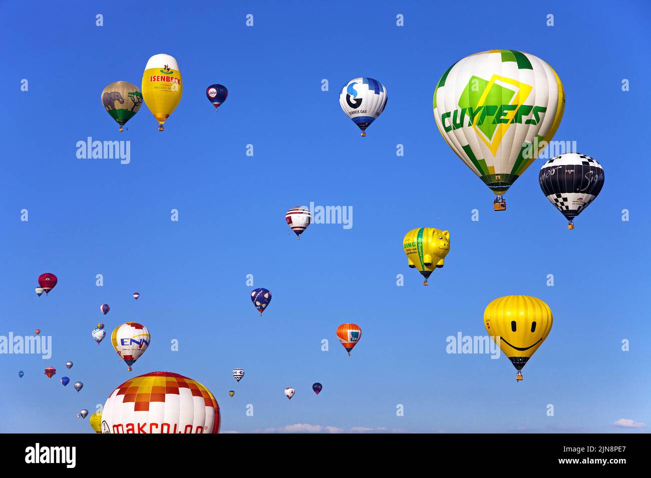 Hot-air balloon in flight, Mosel-Ballon-Fiesta at the airport of Trier ...
