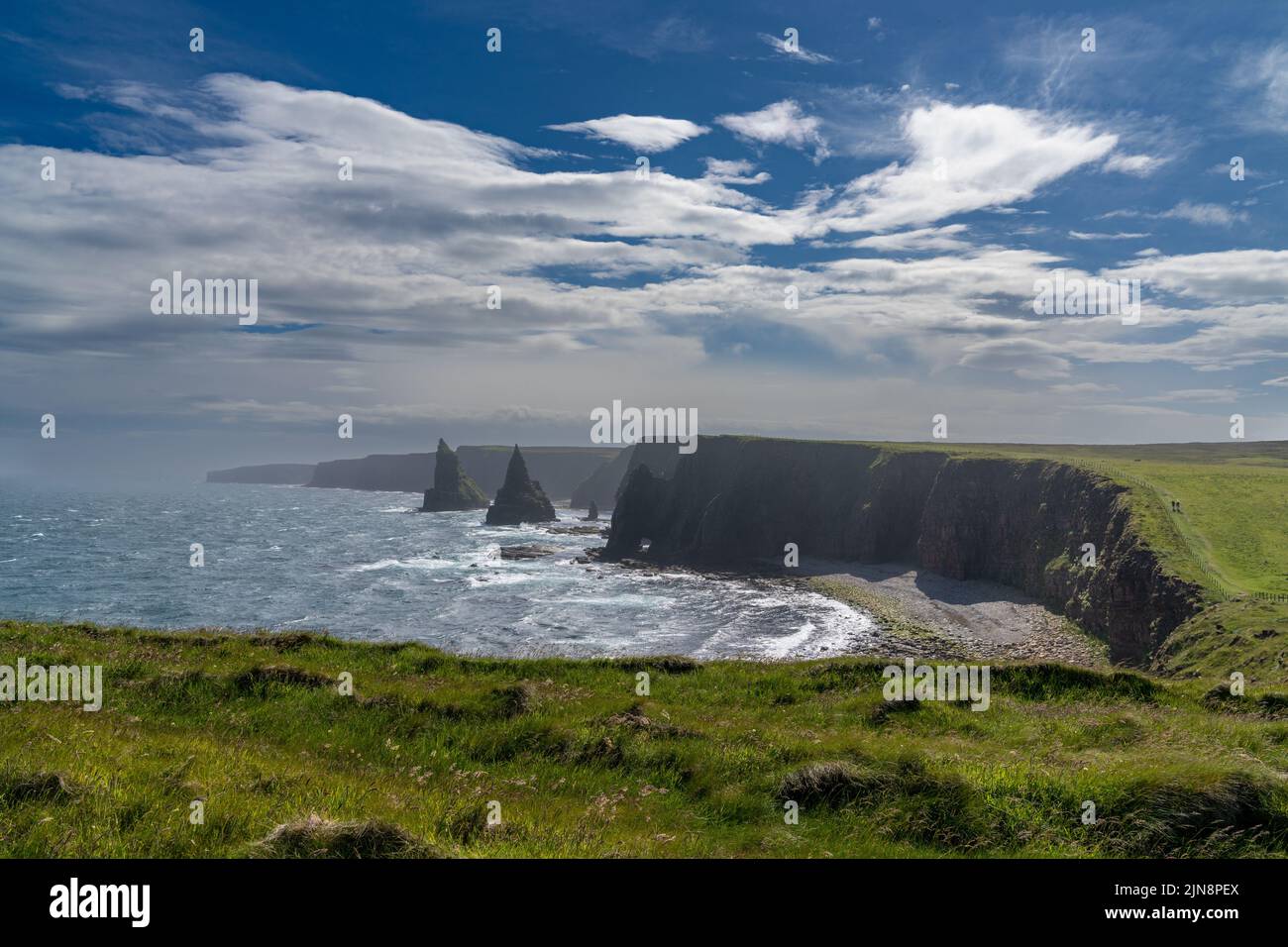 A view of the Duncansby Sea Stacks and wild and rugged coastline of ...