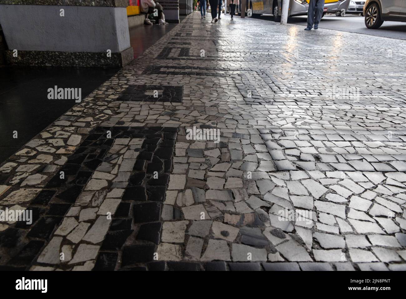 A Portuguese pavement sidewalk in Paulista Avenue, Sao Paulo, Brazil ...