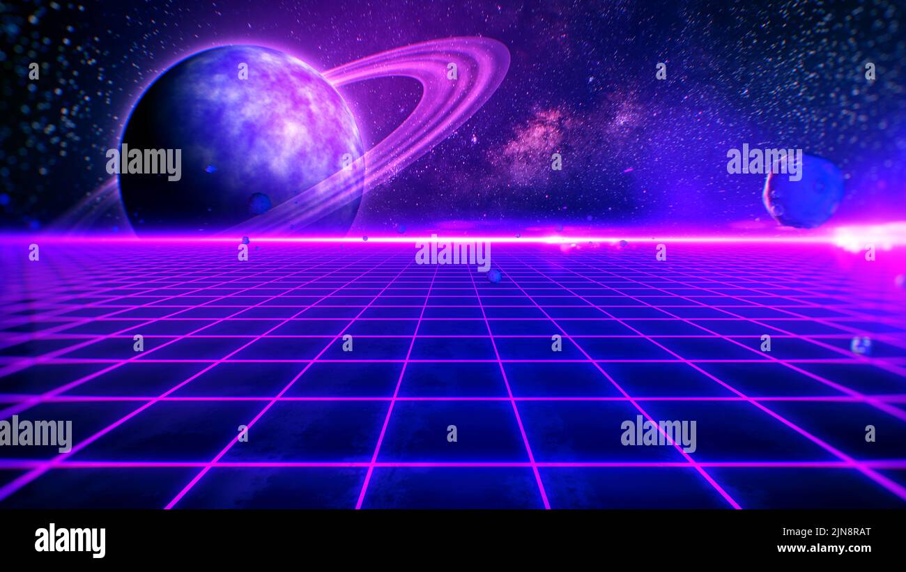Futuristic retro landscape and space for 80s background Stock Photo - Alamy