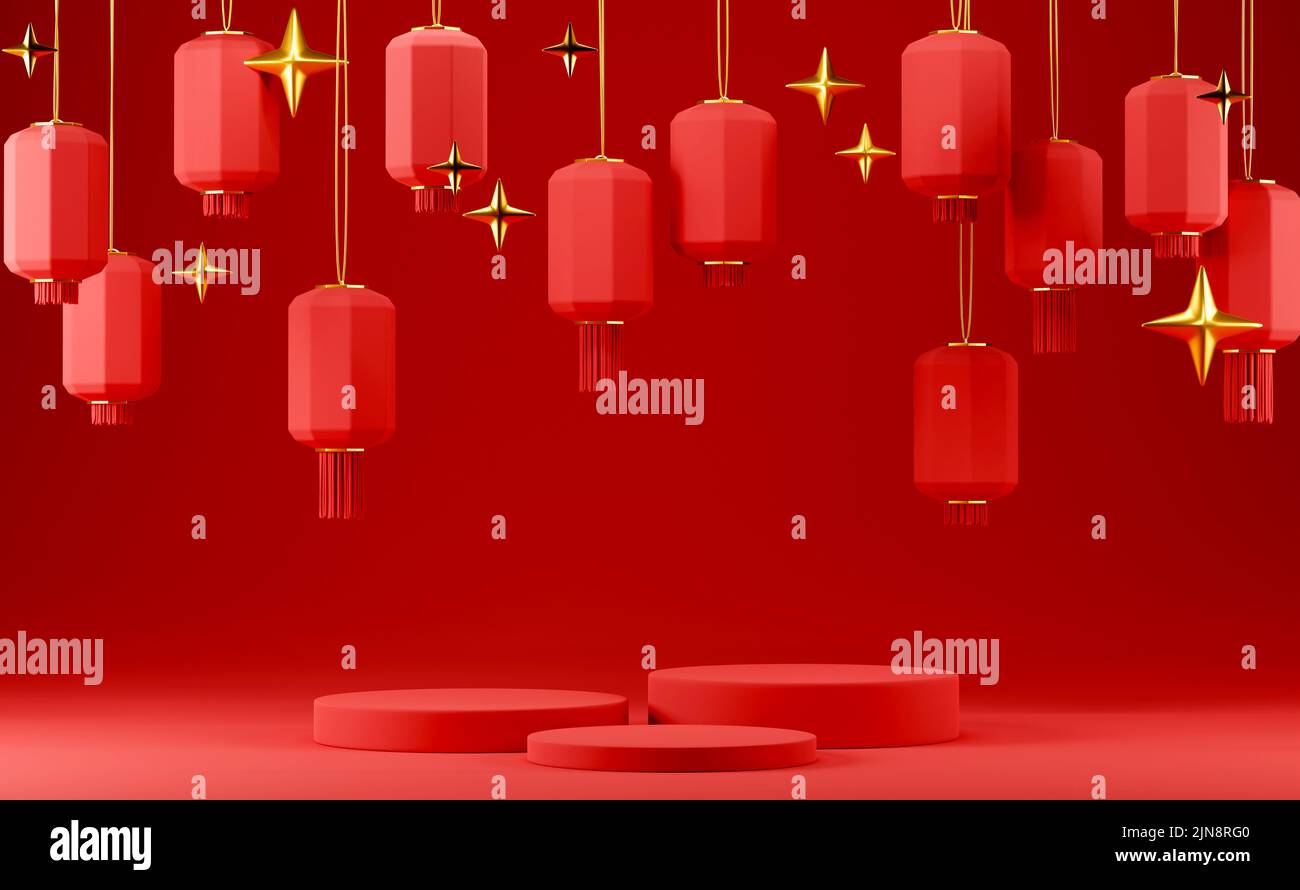 Chinese red luxury background with pedestal, podium, round stage Stock ...