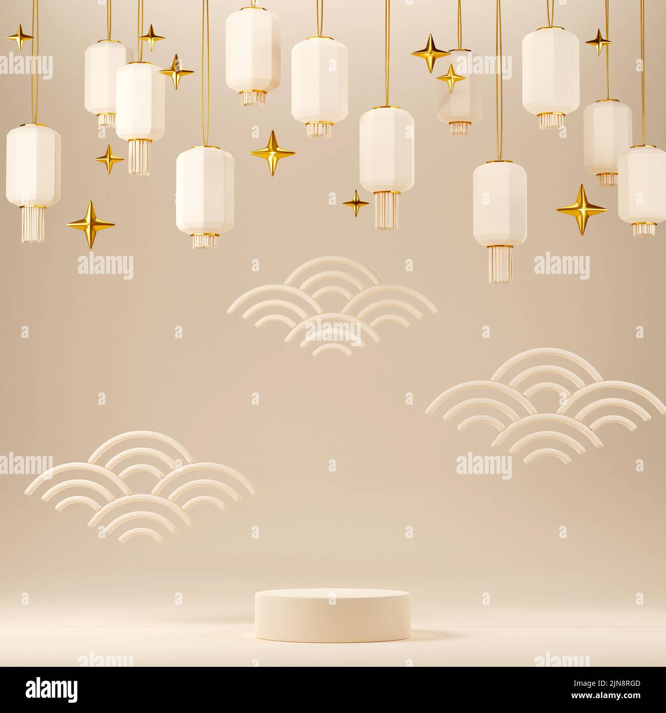 Chinese beige luxury background with pedestal, podium, round stage ...