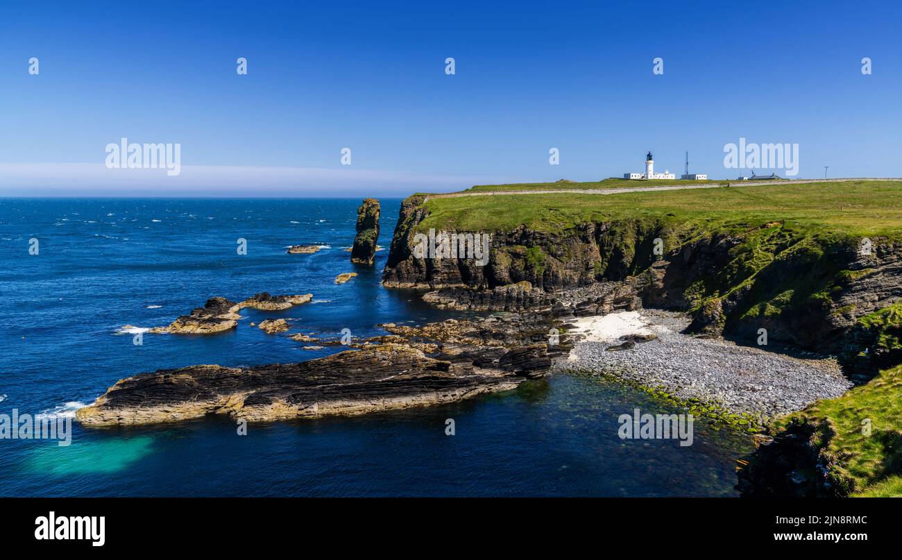 A panorama view of the wild Caithness coast and the Noss Head ...
