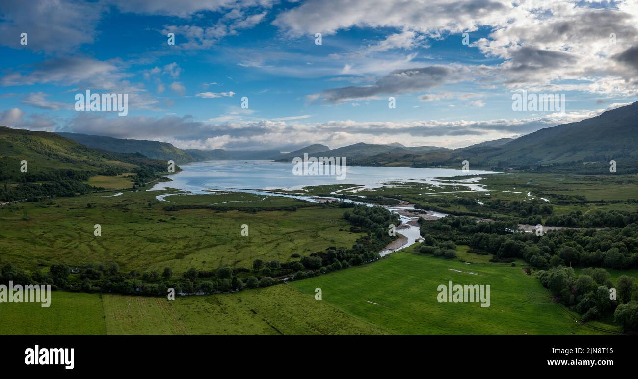 An aerial view of the River Carron and Loch Carron in the Scottish ...