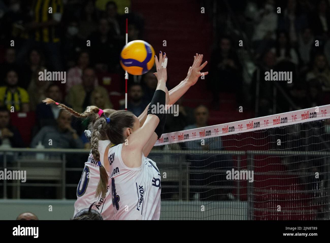 ISTANBUL, TURKEY - APRIL 30, 2022: Arina Fedorovtseva and Eda Erdem ...