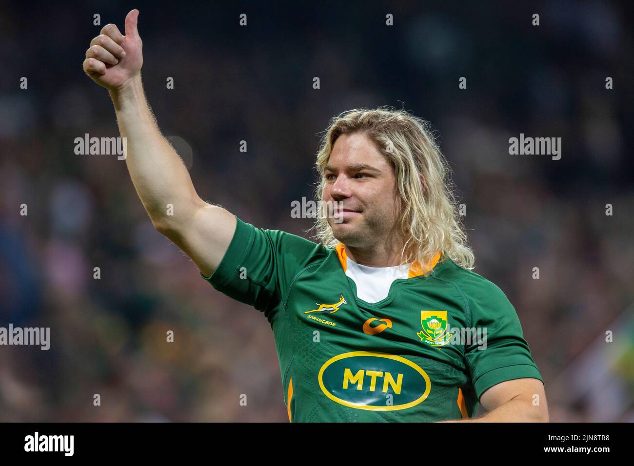 Faf du Plessis, gives thumbs up to the crowd after the All Black match ...