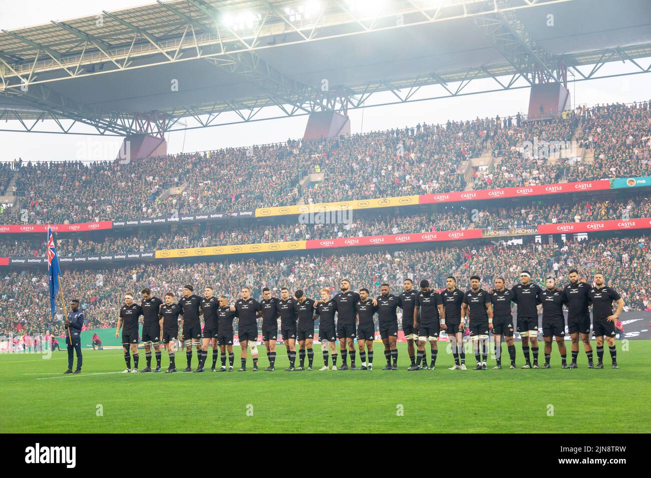 New Zealand team - All Blacks line up for anthems at the Springbok ...