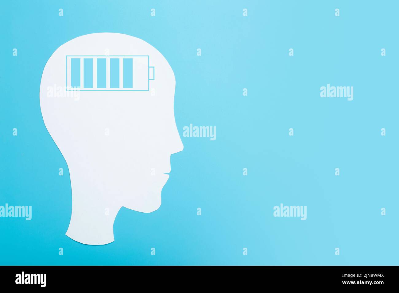 Brain charge concept. Brain energy charging indicator on paper-cut head ...
