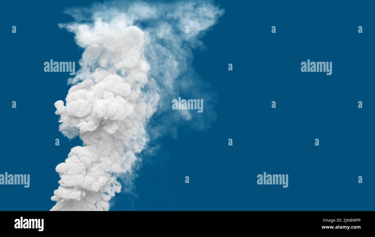 white heavy pollution smoke column exhaust from explosion, isolated ...