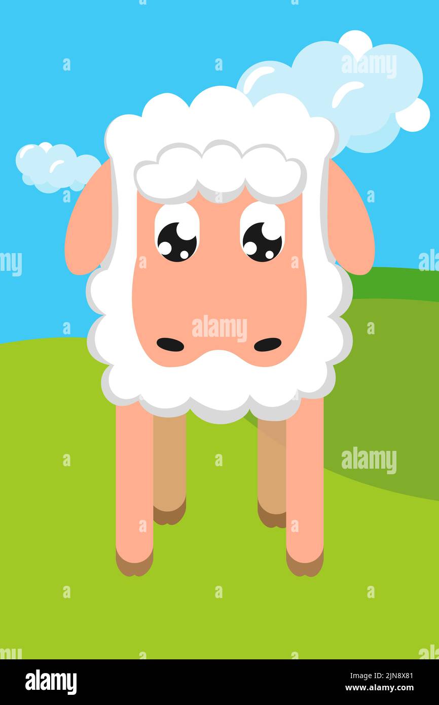 Geometric stylized sheep in cartoon colorful valley. Domestic animal ...