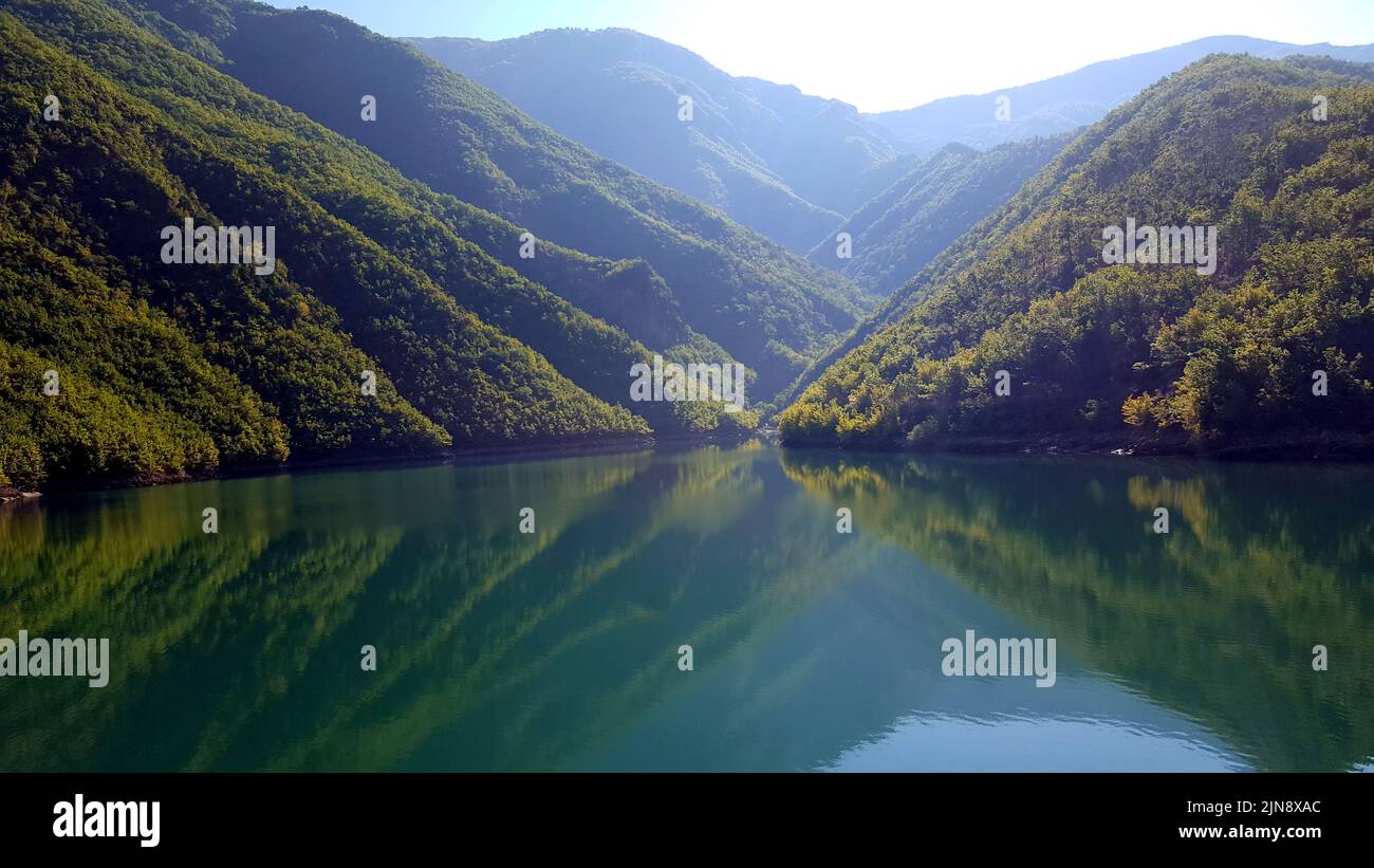 Lake Koman is a reservoir on the Drin River in northern Albania ...